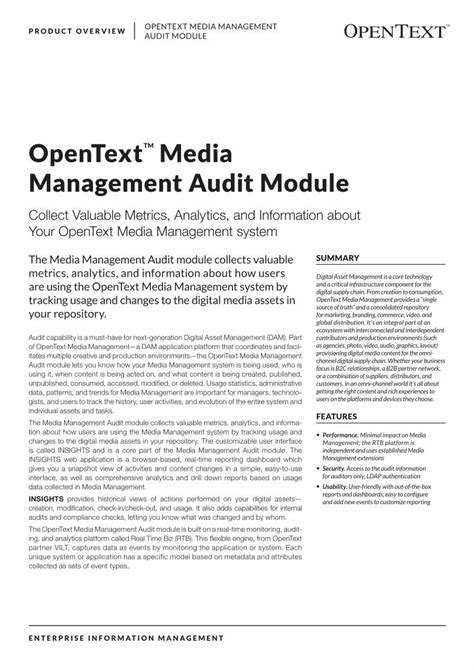 Pdf Opentext Tm Media Management Audit Module€¦ · Eterrse Formato Maaemet Opentext Media