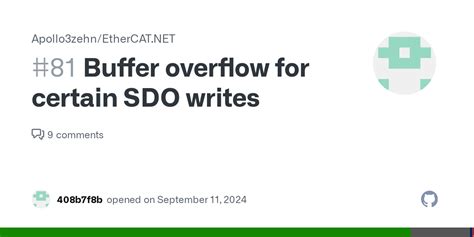 Buffer Overflow For Certain Sdo Writes · Issue 81 · Apollo3zehnethercatnet · Github
