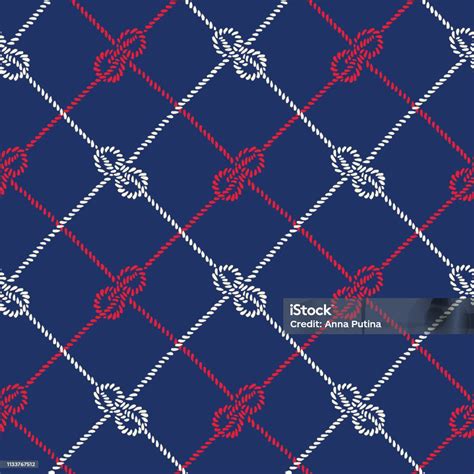 비행선 벤드 항해 매듭 벡터 완벽 한 패턴 손으로 그린 밧줄 대각선 격자 무늬 푸른 바다 배경 밧줄에 대한 스톡 벡터 아트 및