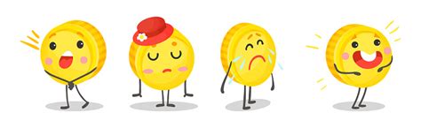 귀여운 재미 동전 다양한 감정 벡터 세트를 보여주는 인간화 된 캐릭터 감정에 대한 스톡 벡터 아트 및 기타 이미지 감정 개념 경제 Istock