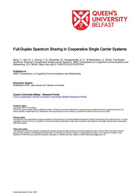 Pdf Full Duplex Spectrum Sharing In Cooperative Single Carrier · The Residual Loop