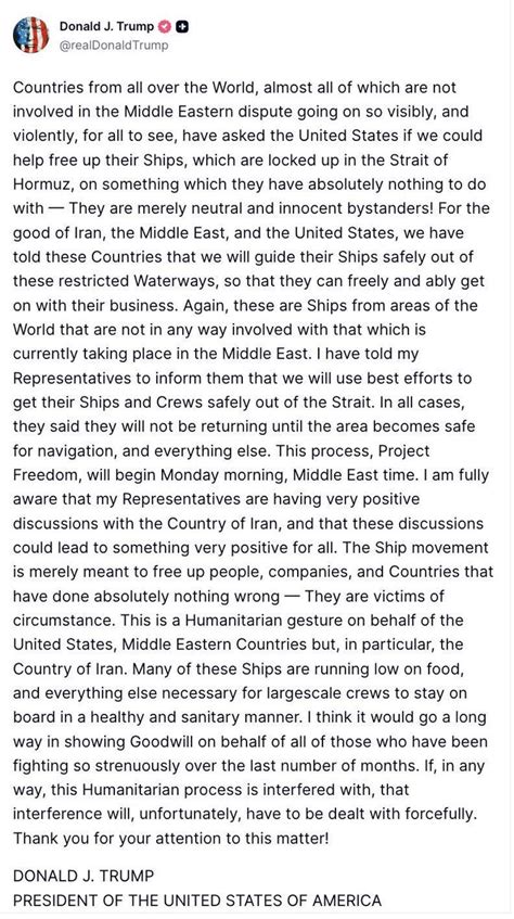 🇺🇸🇮🇷 Trump Just Announced Project Freedom In The Strait Of Hormuz He