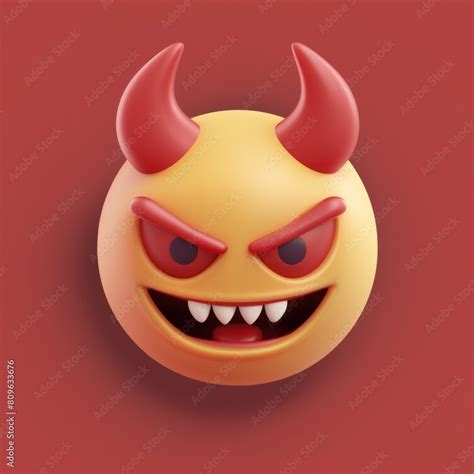 Devil Horns Emoji Icon Depict A Devil Emoji In 3d With Red Horns And A