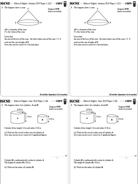 Volume Surface Area Higher Igcse Questions 9 1 Standard Pdf