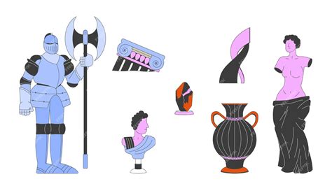 Premium Vector Ancient Museum Artifacts 2d Linear Cartoon Objects Set