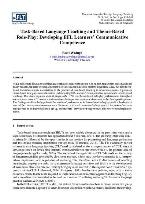 Pdf Task Based Language Teaching And Theme Based Role Play Developing Efl Learners