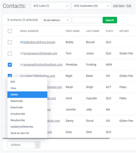 bulk delete contacts from a list vision6 support