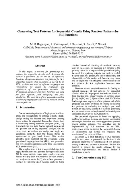 Pdf Generating Test Patterns For Sequential Circuits Using Random Patterns By Pli Functions