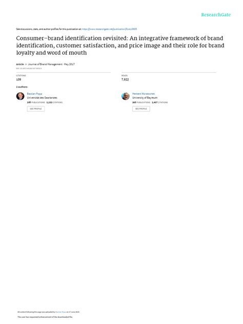 Popp Woratschek 2017 Consumer Brand Identification Revisited Manuscript Pdf Brand Customer