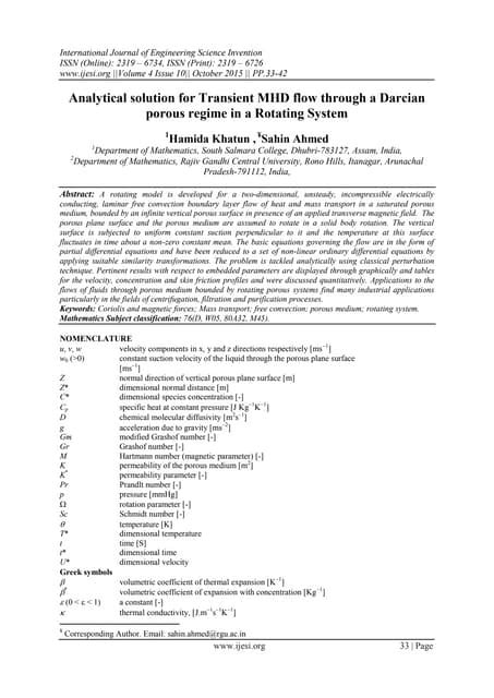 Analytical Solution For Transient Mhd Flow Through A Darcian Porous