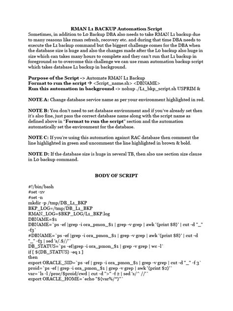 Rman L1 Backup Automation Pdf Software Data Management