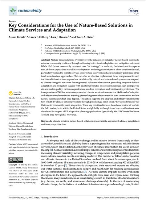 Key Considerations For The Use Of Nature Based Solutions In Climate
