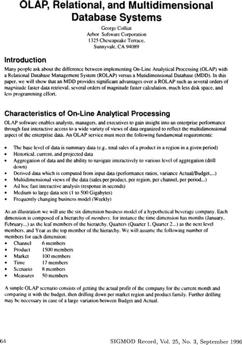 Olap Relational And Multidimensional Database Systems Acm Sigmod Record