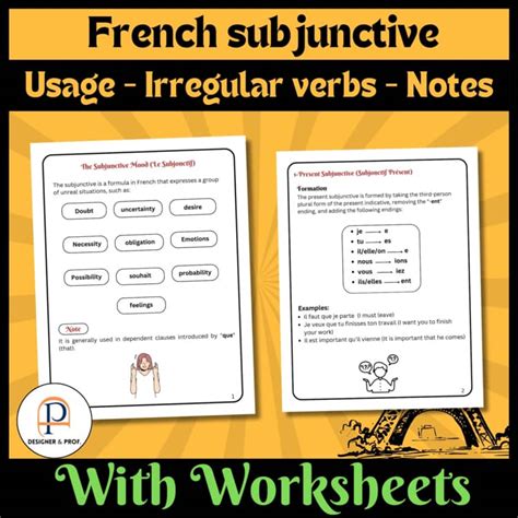 French Subjunctive Usage Irregular Verbs Notes With Worksheets Le Subjonctif