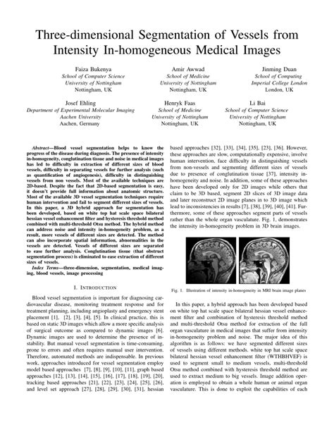 Pdf Three Dimensional Segmentation Of Vessels From Intensity In