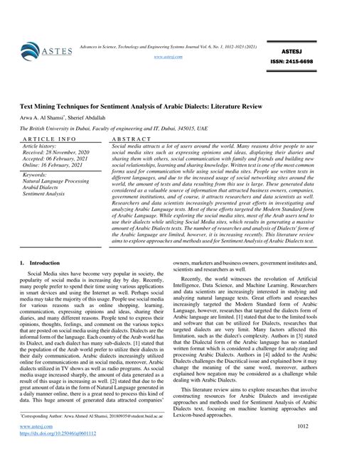 Pdf Text Mining Techniques For Sentiment Analysis Of Arabic Dialects Literature Review