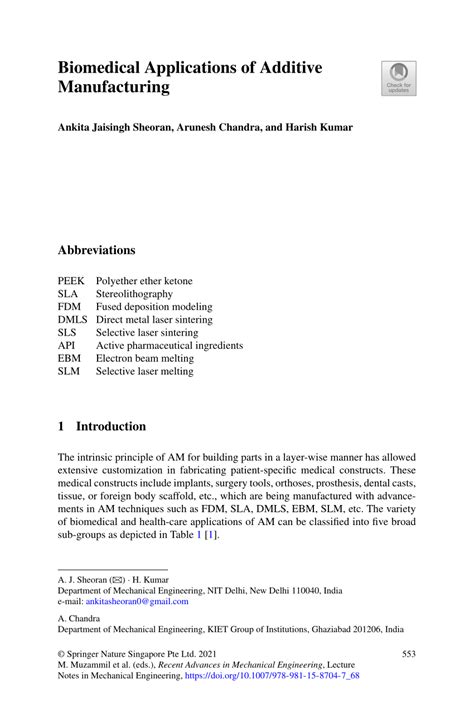 Pdf Biomedical Applications Of Additive Manufacturing
