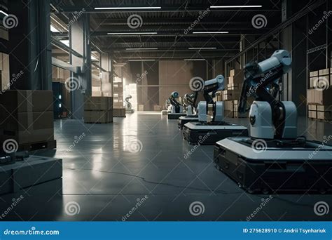 The Work Of An Automated Robot In Sorting And Transit Warehouses Generative Ai Stock