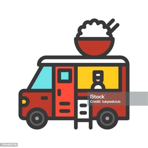 아시아 음식 트럭 아이콘 요리사 편집 가능한 윤곽선 스타일 길거리 음식에 대한 스톡 벡터 아트 및 기타 이미지 길거리 음식 레스토랑 밥그릇 Istock