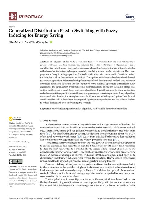 Pdf Generalized Distribution Feeder Switching With Fuzzy Indexing For