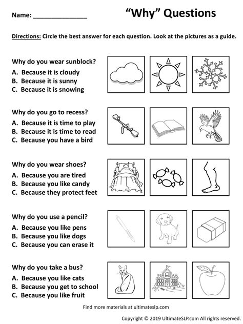 Why Questions Worksheet 1 Ultimate SLP