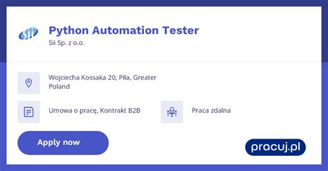 Oferta Pracy Python Automation Tester Sii Sp Z O O Piła