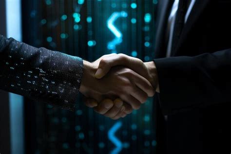 handshake with binary code overlay premium ai generated image