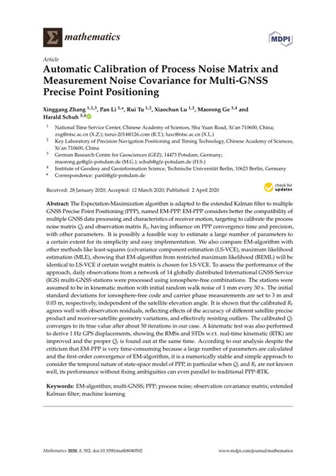 Pdf Automatic Calibration Of Process Noise Matrix And Measurement