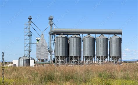 Grain Storage Silo At Agricultural Farm Wheat Flour Plant Production