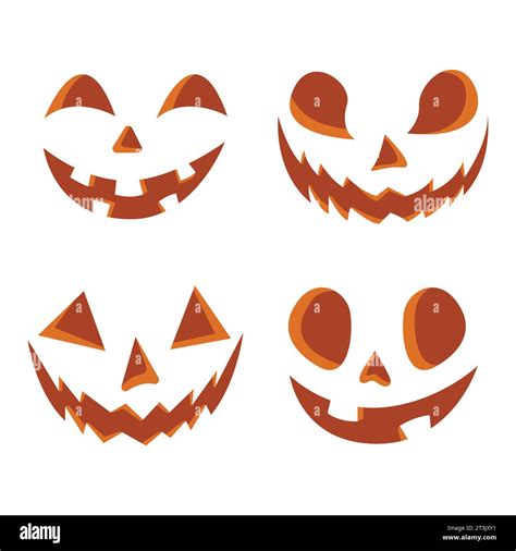 Set Of Scary Halloween Pumpkin Or Ghost Faces Vector Illustration