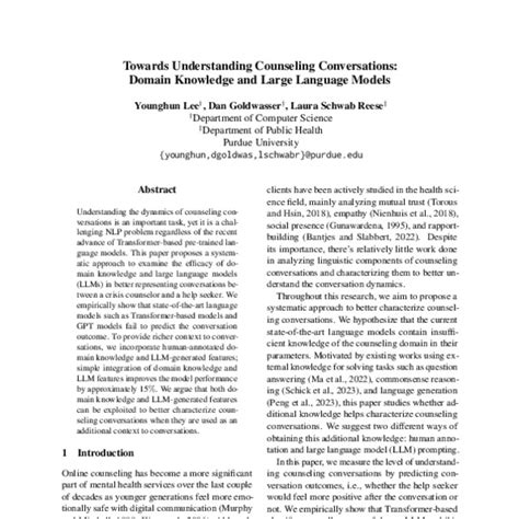 Towards Understanding Counseling Conversations Domain Knowledge And Large Language Models Acl