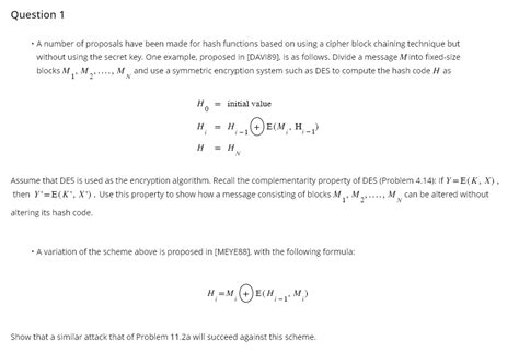 Solved A Number Of Proposals Have Been Made For Hash