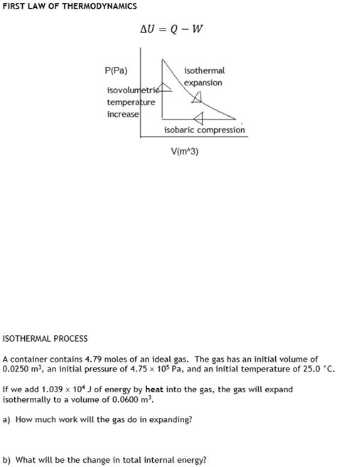 [get Answer] First Law Of Thermodynamics Au Q W Ppa Isothermal Expansion Isovolumetric