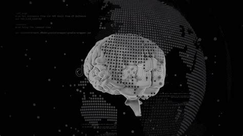 Human Brain Animation Over Digital World Map With Binary Code Stock Video Video Of Virtual