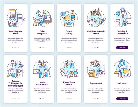 Mobile App Screen Set For Onboarding Employee Integration Development Vector Interface Text