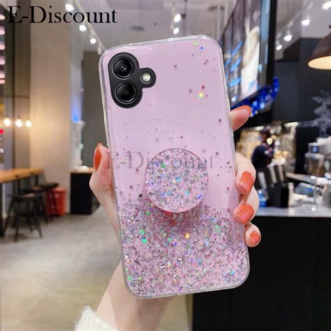 New Phone Case Samsung Galaxy M06 Back Cover Glittering Soft Stars Moon Sequins Folding Stand