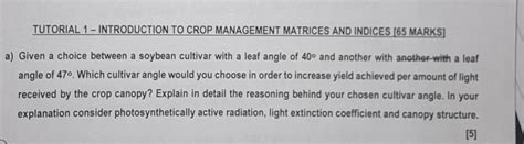 Solved TUTORIAL 1 INTRODUCTION TO CROP MANAGEMENT MATRICES Chegg Com