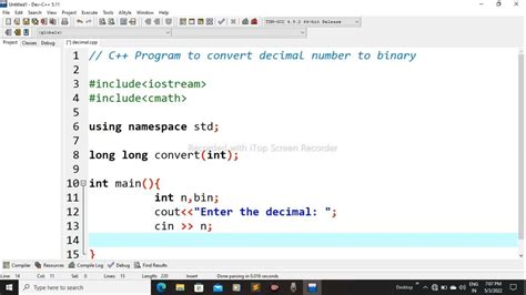 C Program To Convert Decimal Number To Binary Cpp Program To Convert Decimal Number To