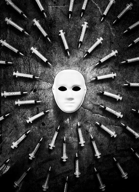 Premium Photo High Angle View Of Injection Syringes And A Mask