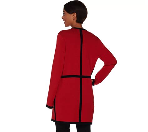 Dennis Basso Open Front Cardigan With Contrast Trim