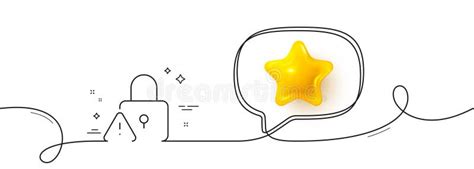 Lock Line Icon Padlock Warning Sign Continuous Line With 3d Star Vector Stock Vector