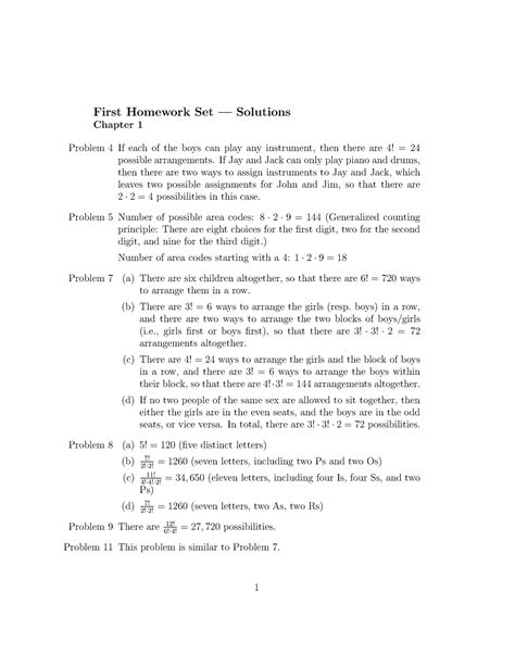 Math 461 Hw 1 Solutions First Homework Set — Solutions Chapter 1