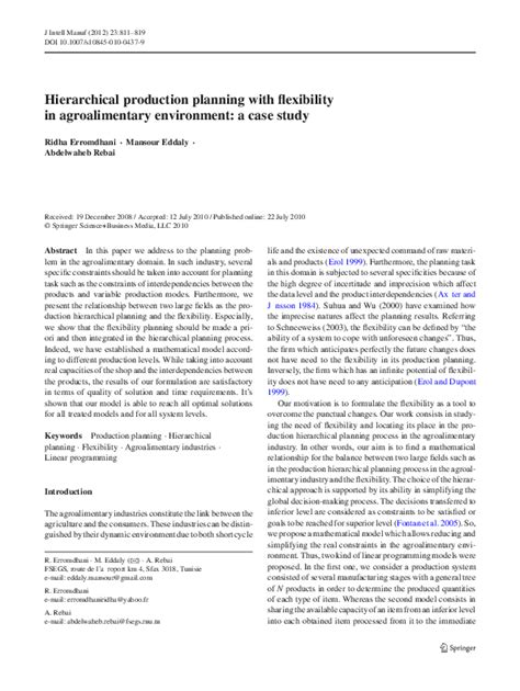 Pdf Hierarchical Production Planning With Flexibility In