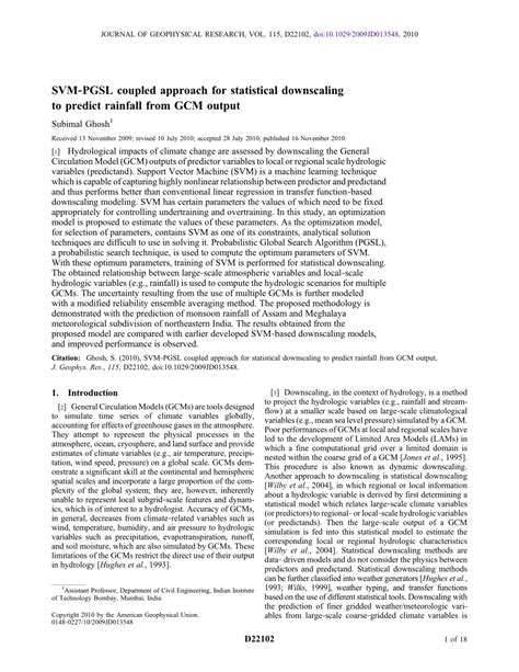 Pdf Svm Pgsl Coupled Approach For Statistical Downscaling To Predict Rainfall From Gcm Output