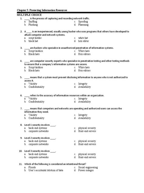 Chapter 5 Protecting Information Resources Multiple Choice Pdf Transport Layer Security