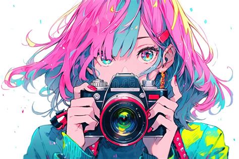 Portrait Of A Beautiful Anime Girl Photographer With Bright