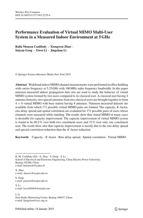 Pdf Performance Evaluation Of Virtual Mimo Multi User System In A