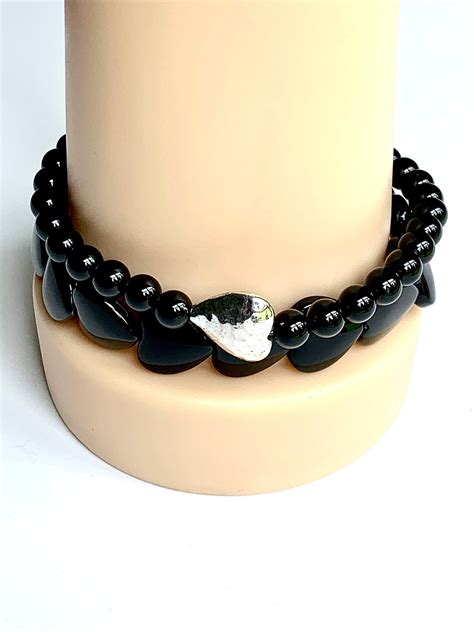 Genuine Black Onyx Bracelet For Women Stretchy Gemstone Etsy