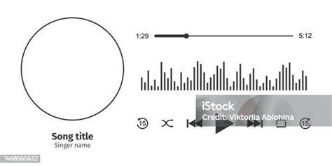 둥근 노래 사진 프레임 다른 버튼 타이머 및 음파가있는 진행률 표시 줄이있는 오디오 플레이어 인터페이스 수평 디자인 그래픽 사용자 인터페이스에 대한 스톡 벡터 아트 및 기타