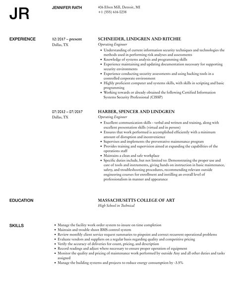 Operating Engineer Resume Samples Velvet Jobs
